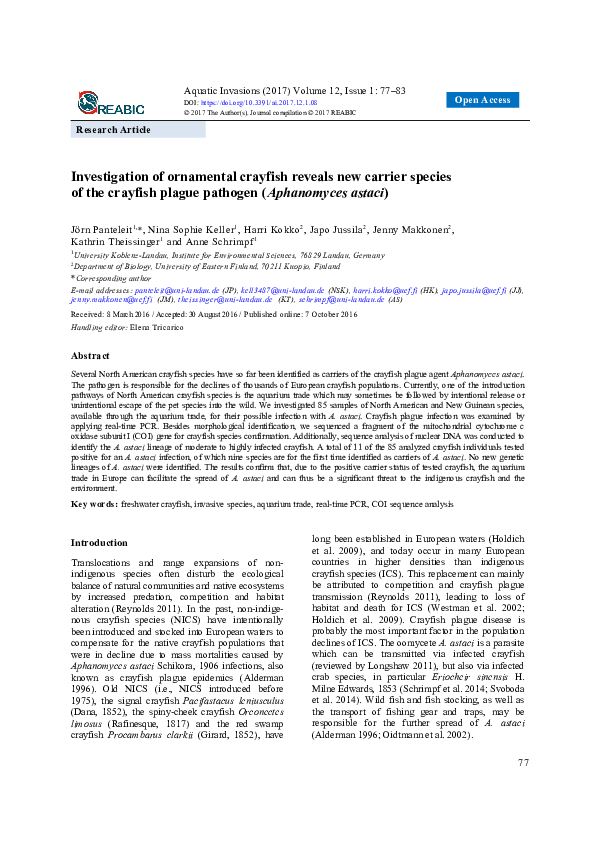 (PDF) Investigation of ornamental crayfish reveals new carrier species ...