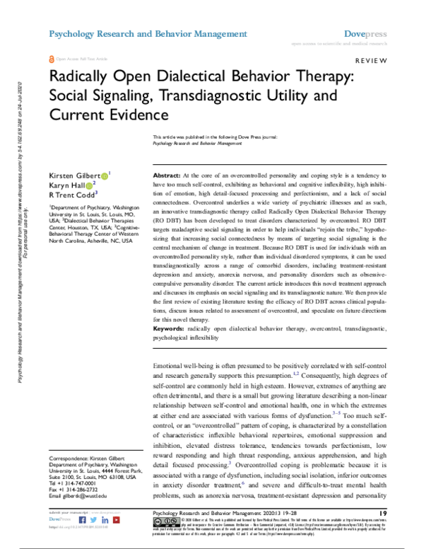 (PDF) Radically Open Dialectical Behavior Therapy: Social Signaling ...