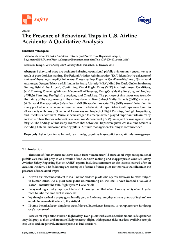 (PDF) The Presence of Behavioral Traps in U.S. Airline Accidents: A ...
