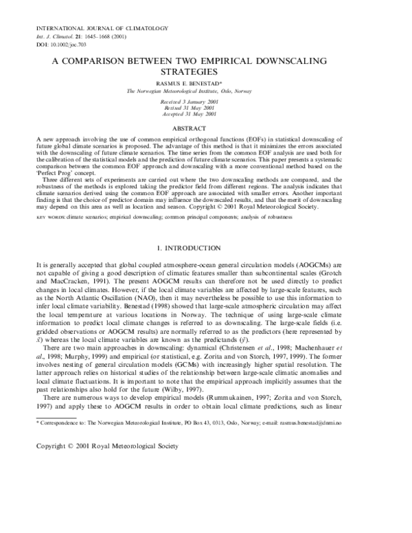 (PDF) A comparison between two empirical downscaling strategies (PDF) A comparison between two empirical downscaling strategies