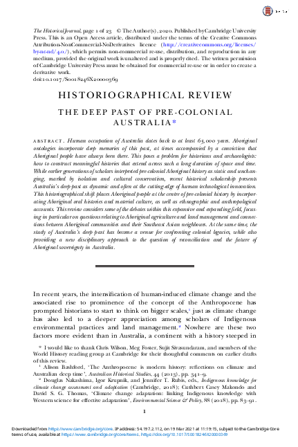 (PDF) The Deep Past of Pre-Colonial Australia