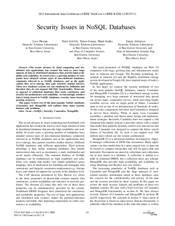 Pdf Security Issues In Nosql Databases