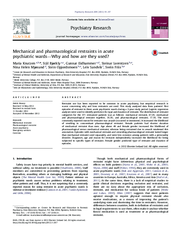 (PDF) Mechanical and pharmacological restraints in acute psychiatric ...
