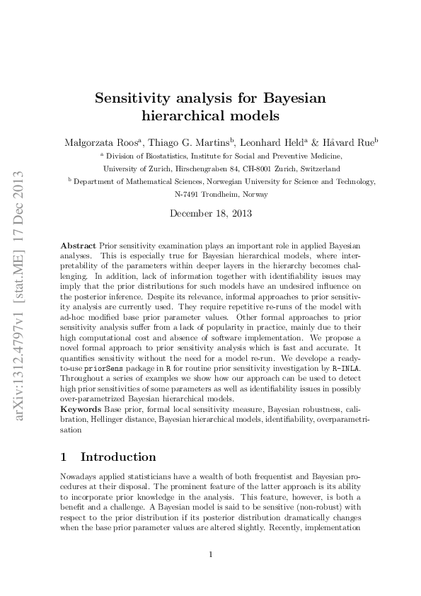 (PDF) Sensitivity Analysis for Bayesian Hierarchical Models