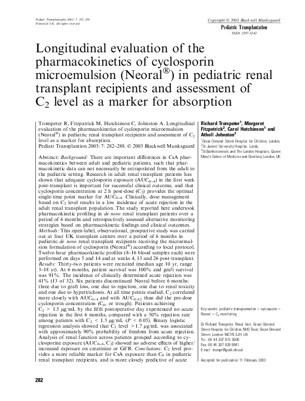 (PDF) Longitudinal evaluation of the pharmacokinetics of cyclosporin ...