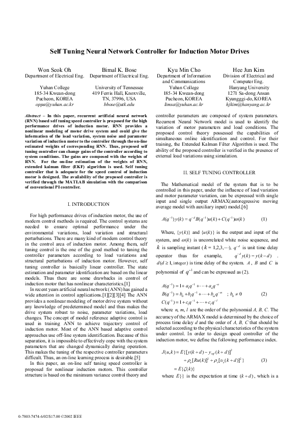 Pdf Self Tuning Neural Network Controller For Induction Motor Drives