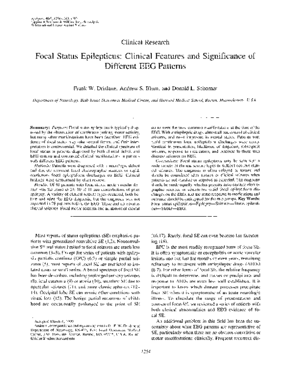(PDF) Focal Status Epilepticus: Clinical Spectrum and EEG Analysis