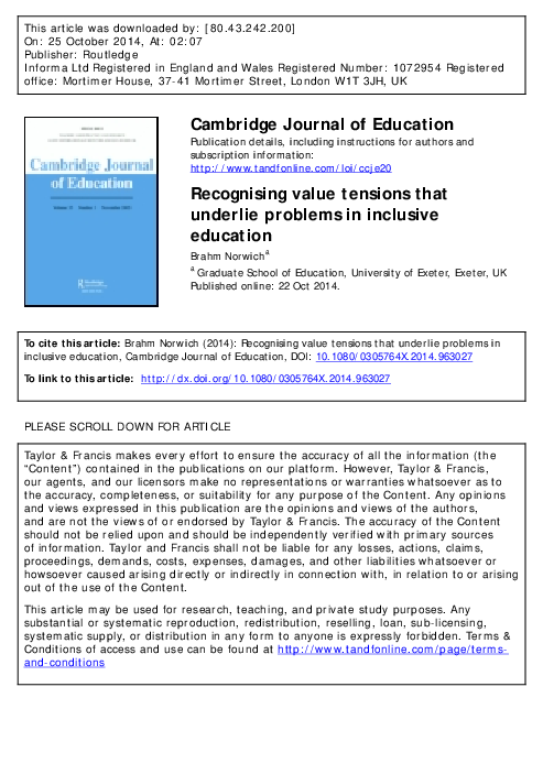 (PDF) Recognising value tensions that underlie problems in inclusive ...