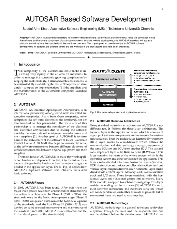 Pdf Autosar Based Software Development