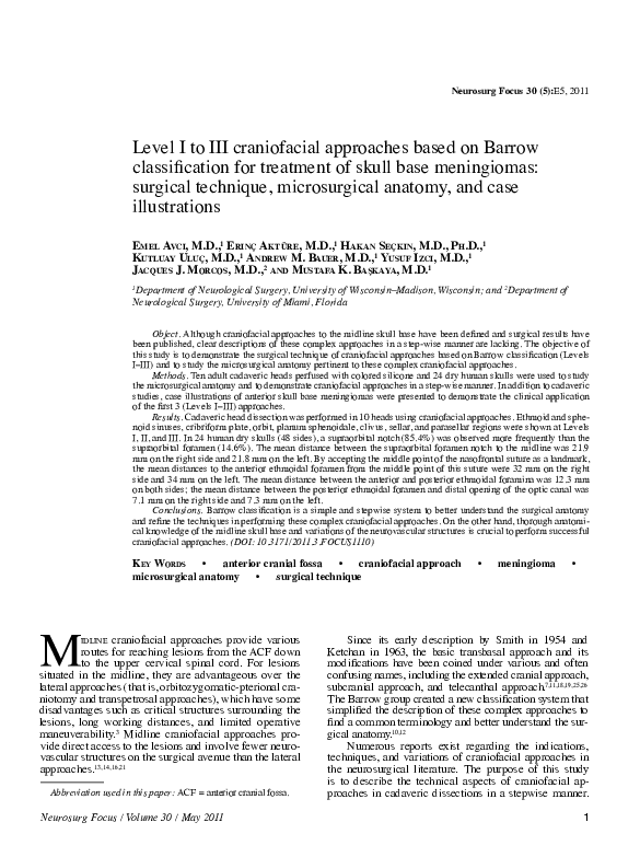 (PDF) Level I to III craniofacial approaches based on Barrow ...