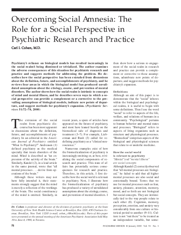 (PDF) Overcoming social amnesia: the role for a social perspective in ...