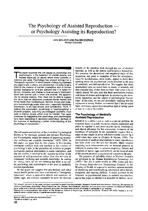 (PDF) The Psychology of Assisted Reproduction - or Psychology Assisting ...