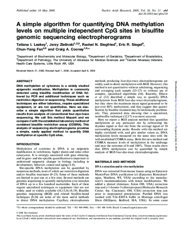 (PDF) A simple algorithm for quantifying DNA methylation levels on multiple independent CpG ...