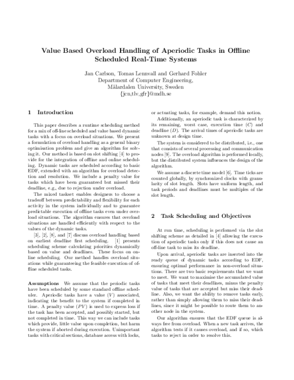 (PDF) Value Based Overload Handling of Aperiodic Tasks in Offline Scheduled Real-Time Systems
