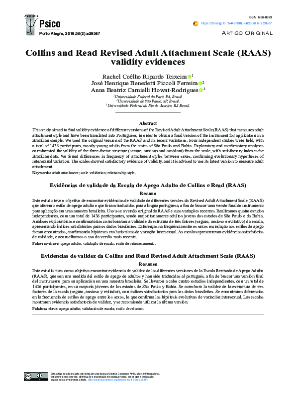 (PDF) Collins and Read Revised Adult Attachment Scale (RAAS) validity ...