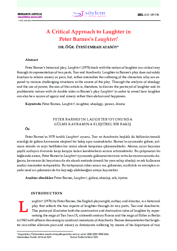 (PDF) A Critical Approach to Laughter in Peter Barnes's Laughter ...