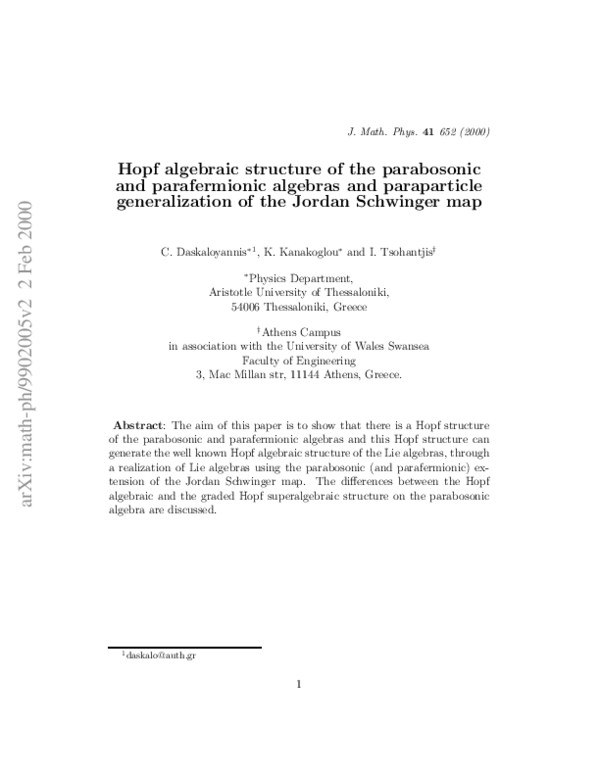 (PDF) Hopf algebraic structure of the parabosonic and parafermionic ...