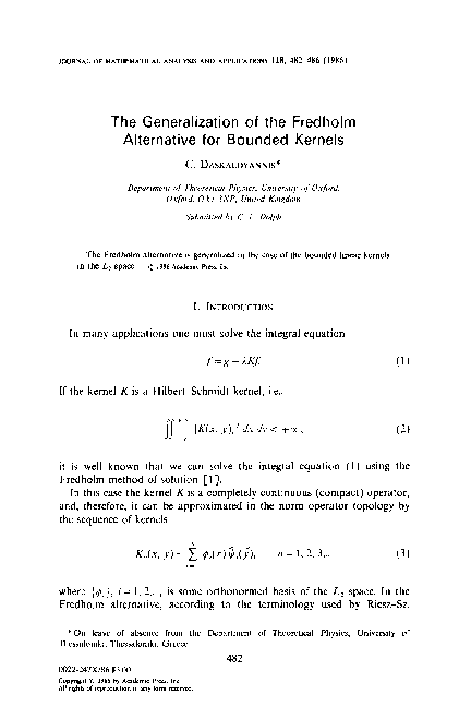 (PDF) The generalization of the Fredholm alternative for bounded kernels