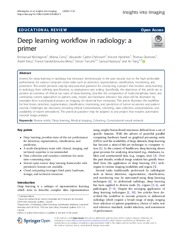 Pdf Deep Learning Workflow In Radiology A Primer