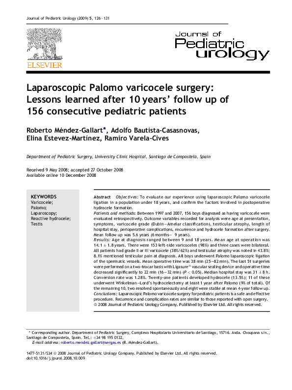 (PDF) Laparoscopic Palomo varicocele surgery: Lessons learned after ...