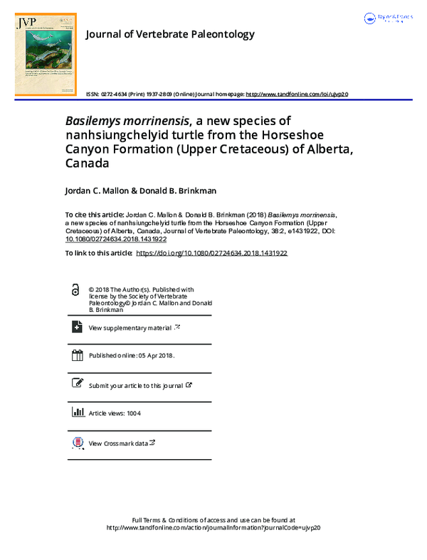 (PDF) Basilemys morrinensis, a new species of nanhsiungchelyid turtle ...