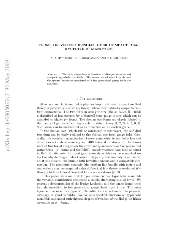(PDF) Forms on Vector Bundles Over Compact Real Hyperbolic Manifolds