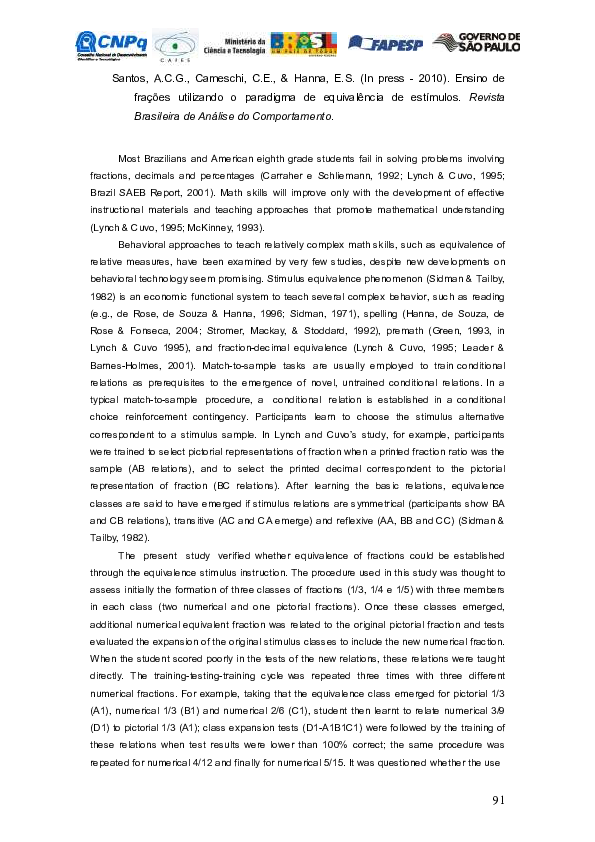 Pdf Teaching Proportion Based On The Stimulus Equivalence Paradigm Extended Abstract