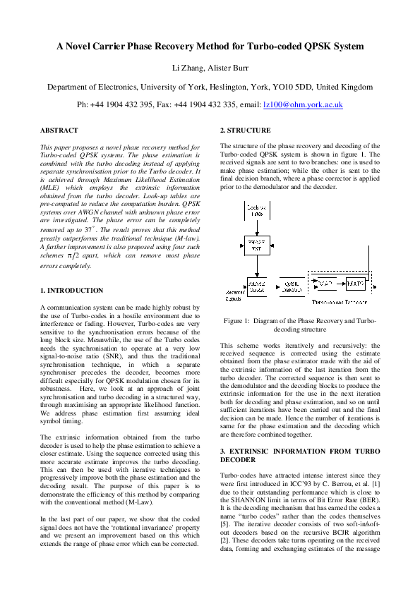 (PDF) A novel carrier phase recovery method for turbo-coded QPSK system