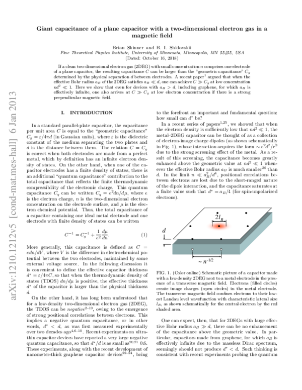 (PDF) Giant capacitance of a plane capacitor with a two-dimensional ...