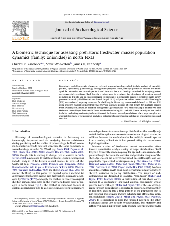 (PDF) A biometric technique for assessing prehistoric freshwater mussel ...