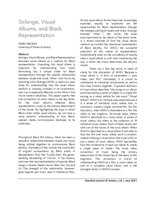 (PDF) Solange, Visual Albums, and Black Representation