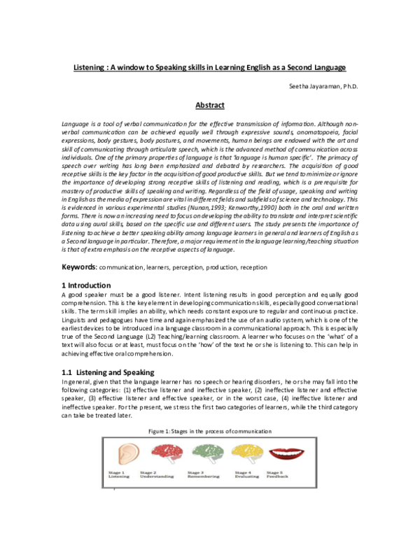 (PDF) Listening : A window to Speaking skills in Learning English as a ...