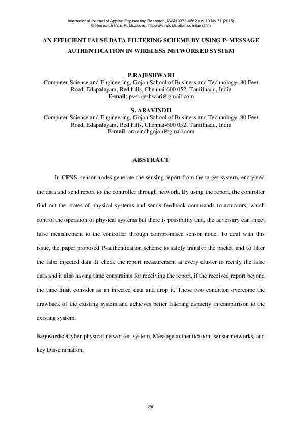 Pdf An Efficient False Data Filtering Scheme By Using P Message Authentication In Wireless
