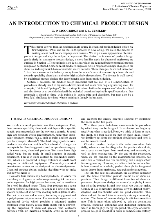 (PDF) An Introduction to Chemical Product Design