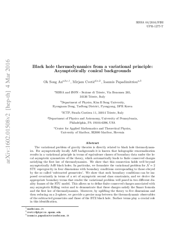 (PDF) Black hole thermodynamics from a variational principle ...