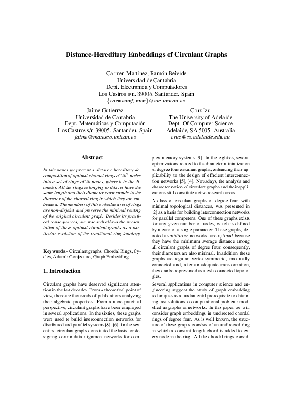 (PDF) Distance-hereditary embeddings of circulant graphs