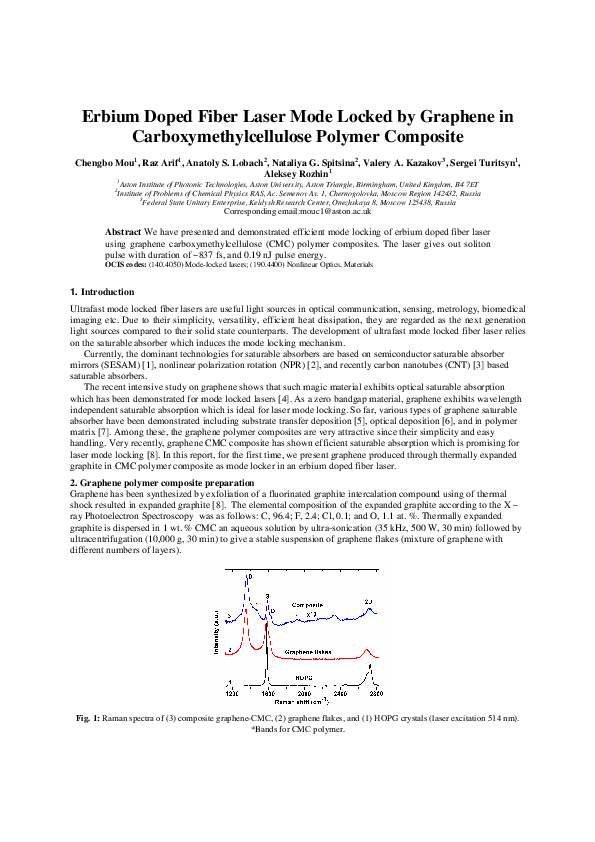(PDF) Erbium Doped Fiber Laser Mode Locked by Graphene in ...