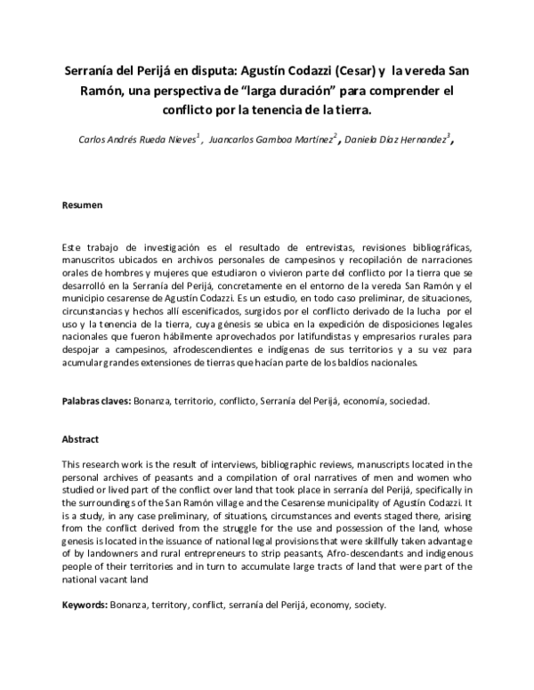 (PDF) Serranía del Perijá en disputa: Agustín Codazzi (Cesar) y la ...