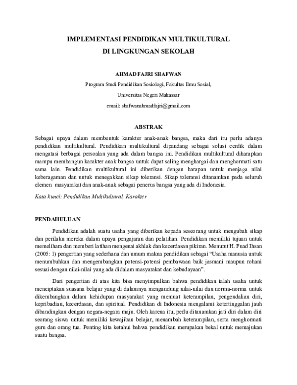 (PDF) IMPLEMENTASI PENDIDIKAN MULTIKULTURAL DI LINGKUNGAN SEKOLAH