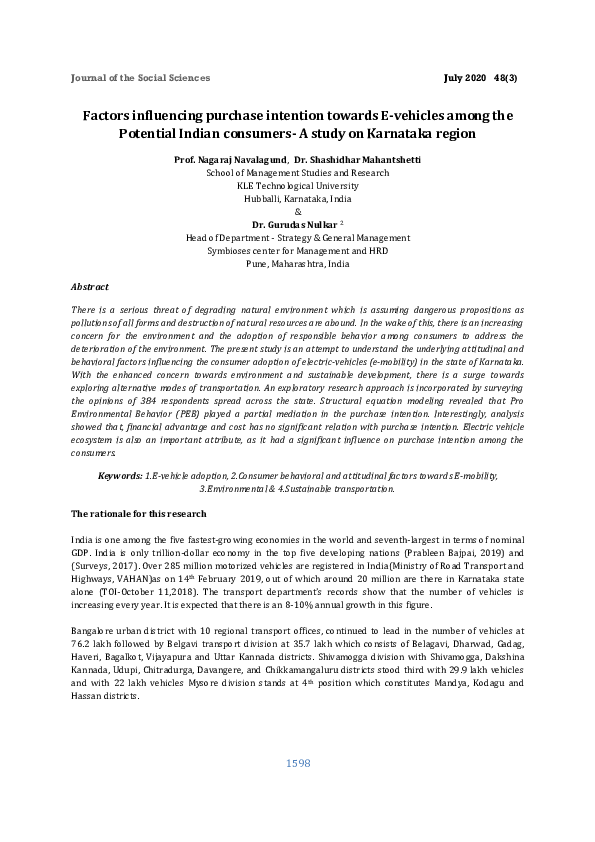 Pdf Factors Influencing Purchase Intention Towards E Vehicles Among