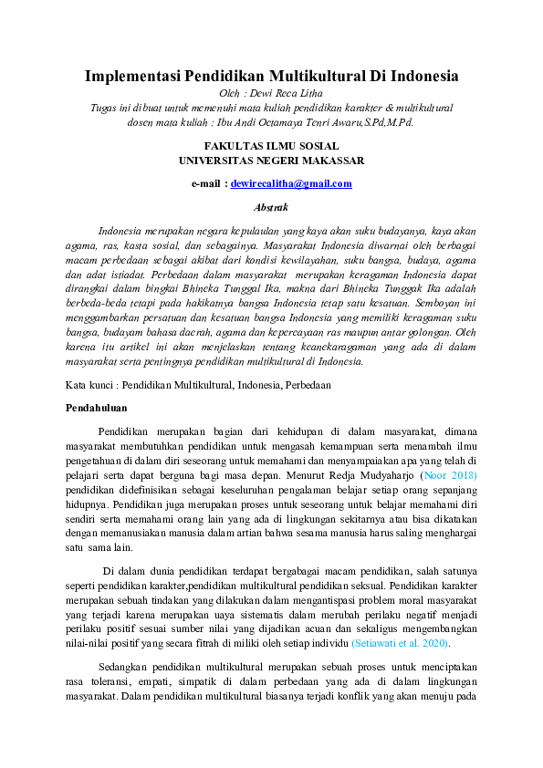 (DOC) Implementasi Pendidikan Multikultural Di Indonesia