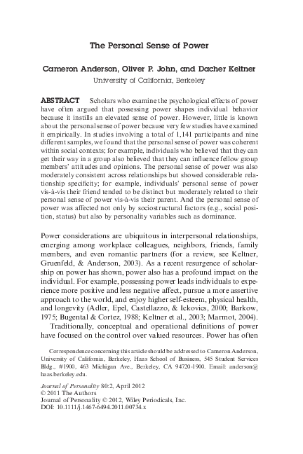 (PDF) The Personal Sense of Power
