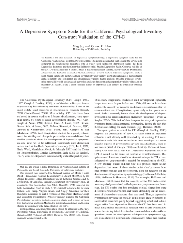 (PDF) A Depressive Symptom Scale for the California Psychological ...