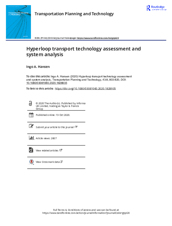 (PDF) Hyperloop transport technology assessment and system analysis