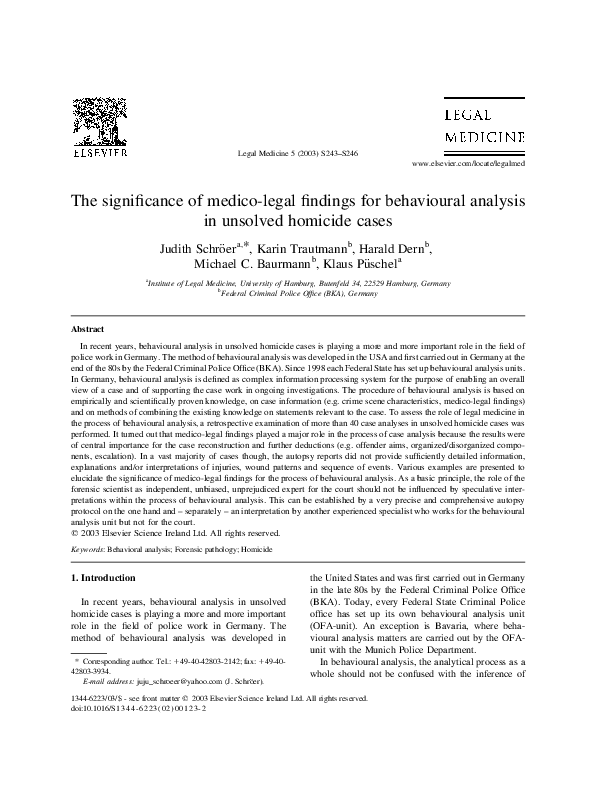 (PDF) The significance of medico-legal findings for behavioural ...