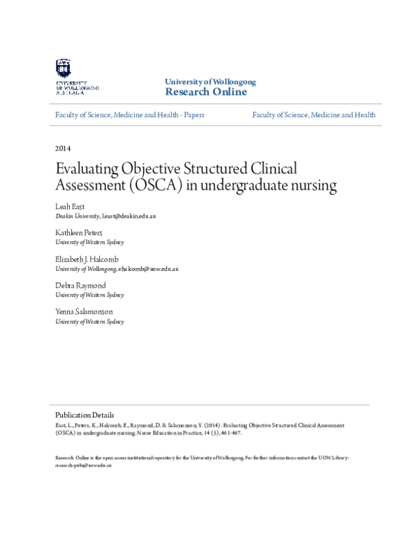 (PDF) Evaluating Objective Structured Clinical Assessment (OSCA) in undergraduate nursing