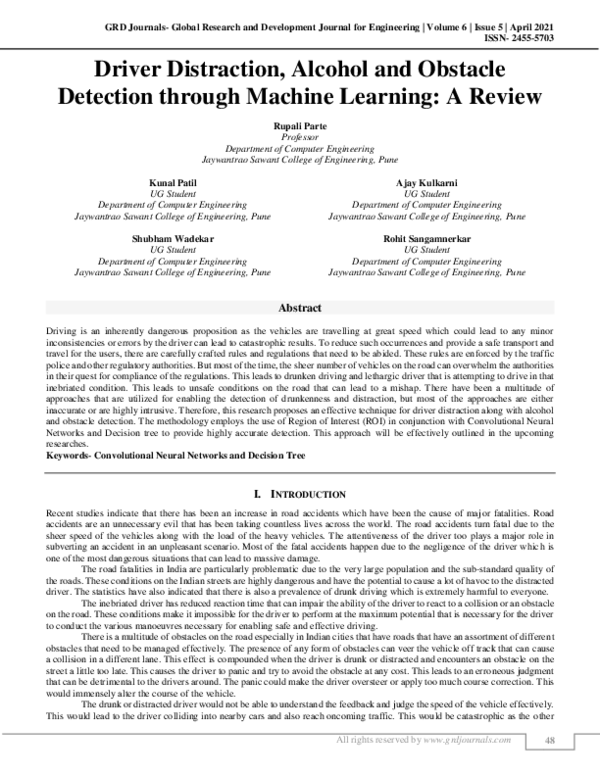 (PDF) Driver Distraction, Alcohol and Obstacle Detection through ...