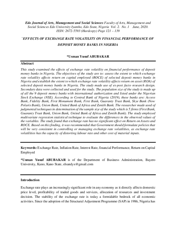 (PDF) EFFECTS OF EXCHANGE RATE VOLATILITY ON FINANCIAL PERFORMANCE OF ...