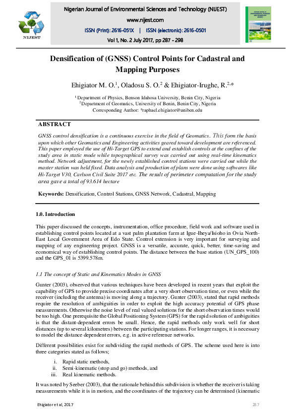 (PDF) Densification of (GNSS) Control Points for Cadastral and Mapping ...