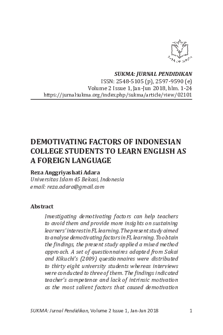 (PDF) Demotivating Factors of Indonesian College Students to Learn ...